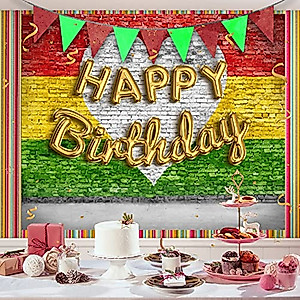CSFOTO Polyester 4x4ft Brick Wall Love Reggae Backdrop Juneteenth Decorations for Party White Heart Yellow Green Red Striped Painted Wall One Love Birthday Party Background One Love Backdrop