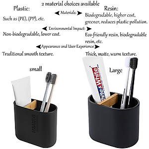 rejomiik Thick Resin Toothbrush Holders Bamboo Tooth Brushing Holder for Bathroom Countertop, Tooth Brush Storage Organizer Stand for Holds Toiletries and Beauty Accessories, Toothpaste, Razor, Black