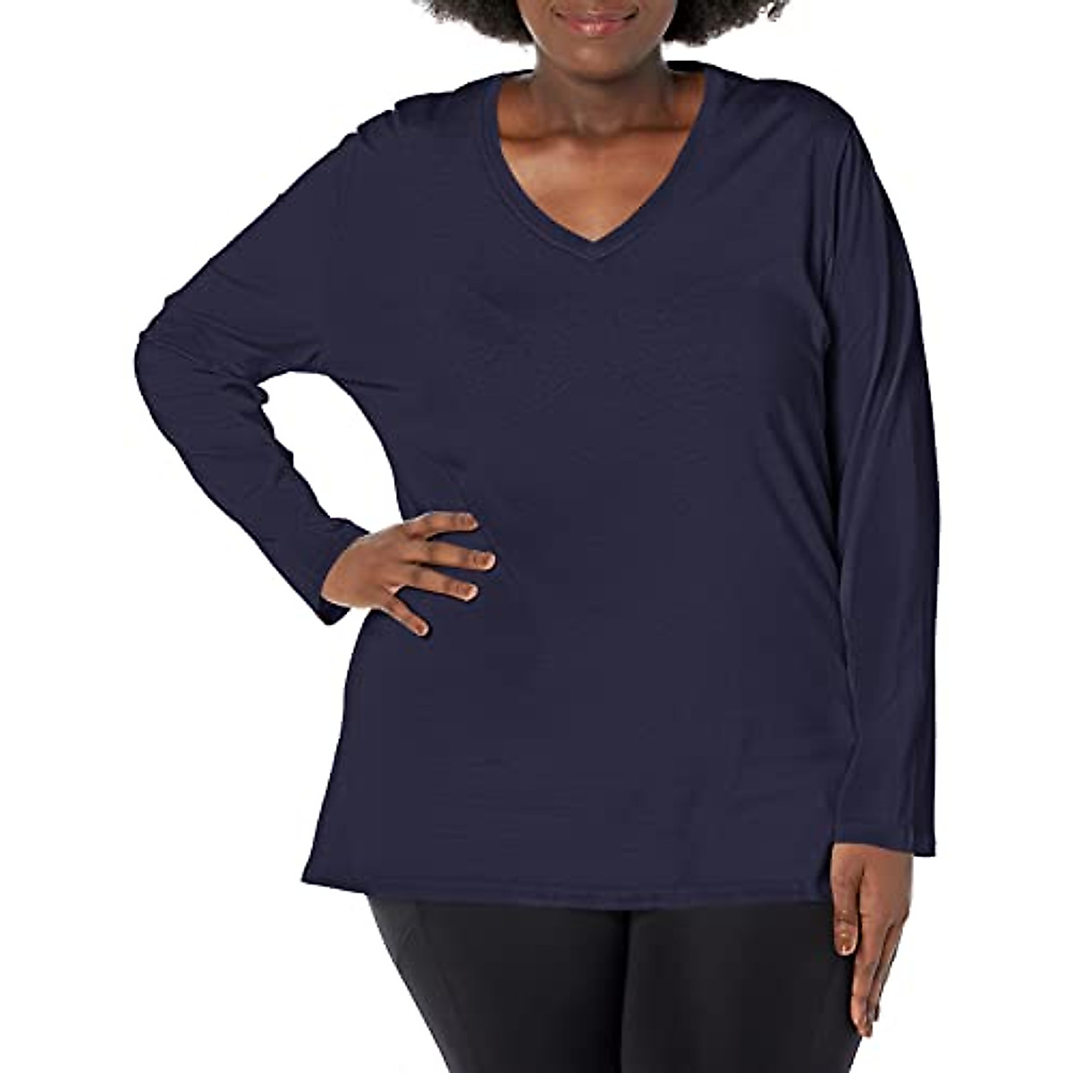 Just My Size Women's Plus Size Vneck Long Sleeve Tee, Hanes Navy, 4X