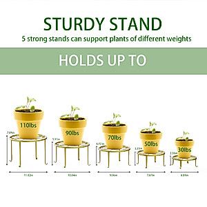5 Pack Metal Plant Stand for Outdoor Indoor Plants, Heavy Duty Flower Pot Stands Outdoor for Multiple Plant, Rustproof Iron Round Plant Shelf for Planter, Potted Plant Holder for Patio, Lawn & Garden