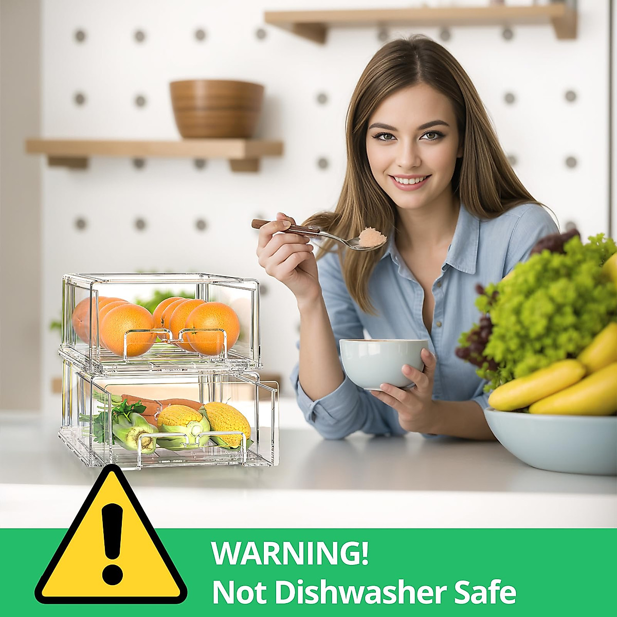 DAMYNUO 2 Pack Refrigerator Drawers - Fridge Organizer Bins Stackable Storage Drawers, Clear Refrigerator Organizing Containers Pull Out Drawer for Fruit, Vegetable Storage and Keep Fresh