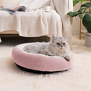 Love's cabin Round Donut Cat and Dog Cushion Bed, 20in Pet Bed for Cats or Small Dogs, Anti-Slip & Water-Resistant Bottom, Super Soft Durable Fabric Pet Beds, Washable Luxury Cat & Dog Bed Pink