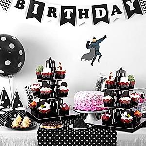 City Skyscraper Cupcake Stand 3 Tier with 24 Pcs Building Party Cupcake Wrappers Cardboard Cupcake Tower Black Skyscraper Dessert Stands for Birthday Table Decor Christmas Party Favor