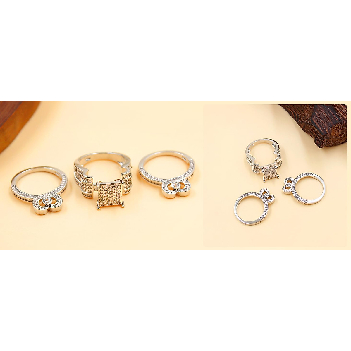 Uloveido Platinum Plated Hollow Stackable Rings Enhancers Wedding Engagement Heart Ring, 3Pcs Stacking Ring with Cubic Zirocnia for Women Anniversary Ring Gift (Size 8) Y451