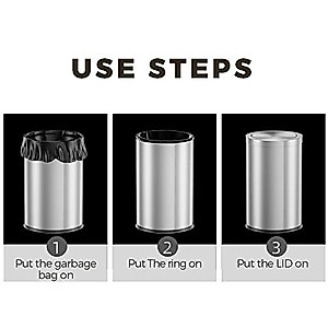 Trash Can with Flipping Lid, 9 L,Trash can with lid，Stainless Steel Trash can,Bathroom Garbage can.Bathroom.Kitchen. Metallic Sliver