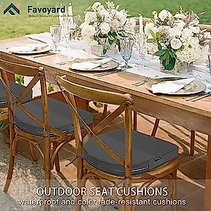 Favoyard Outdoor Chair Cushions 19"x19"x2" Set of 4 Waterproof Seat Cushion for Patio Furniture with 3-Year Fade Resistant Removable Cover Attach Straps Hidden Zipper Round Corner for Yard Garden