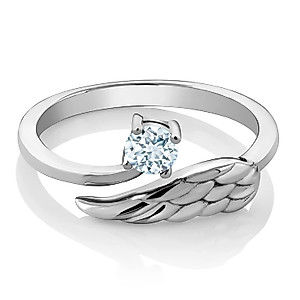 Gem Stone King 925 Sterling Silver Gemstone Birthstone Angel Wing Ring | Round 4MM | Wedding Engagement Anniversary Promise Ring For Women | Available In Size 5, 6, 7, 8, 9