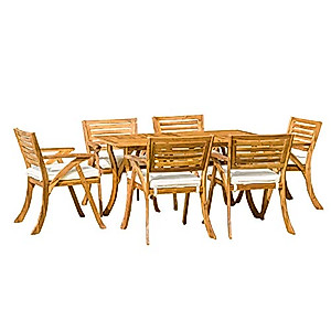 Christopher Knight Home Hermosa Acacia Dining Set, 7-Pcs Set, Teak Finish
