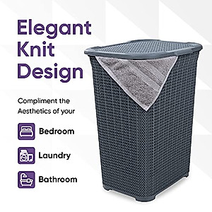 Wicker Laundry Hamper With Lid 50 Liter - Grey Laundry Basket 1.40 Bushel Durable Bin With Cutout Handles - Easy Storage Dirty Cloths in Washroom Bathroom, Or Bedroom. By Superio