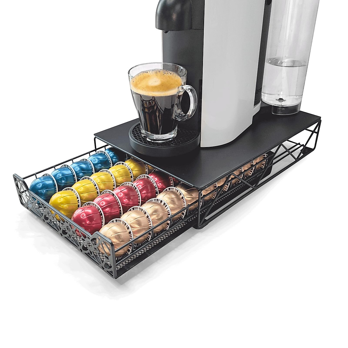 RECAPS Coffee Pod Holder Pod Drawer Storage Pods Holder Coffee Capsules Kitchen Organizer Compatible with Vertuoline Vertuo Stores 40 Capsules Black Color