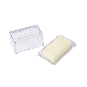 Tablecraft Double Dish, Clear Glass, Embossed Butter, 6.5 x 4 x 3.5