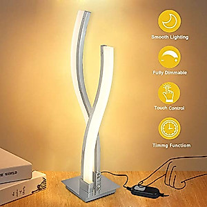 KARMIQI Dimmable LED Table Lamp Modern, Touch Control Desk Lamp, Arc Minimalist Contemporary Bedside Lamps for Bedroom Reading Living Room