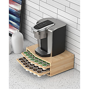 WELL WENG for Keurig Coffee Pod Holder Drawer (KK270) - Premium Bamboo, Compatible with K-Cups, 70 Pod Pack Capacity Rack, 2-Tier Holder & Storage - Natural Bamboo