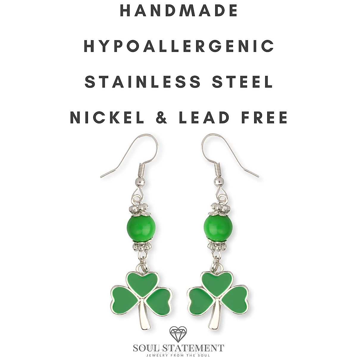 Shamrock Dangle Earrings for Women, Green St Patrick Day Accessories (Green Clover Dangles)