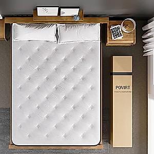 Povirt Twin Mattress, 12 Inch Innerspring Hybrid Mattress in a Box, 7-Zone Support Cool Twin Bed Mattress with Breathable Soft Knitted Fabric Cover for Pressure Relief, Medium Firm, 100-Night Trial