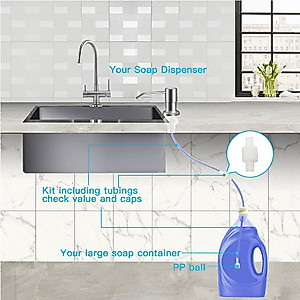 OHiHi Dish Soap Dispenser for Kitchen Sink (Brushed Nickel), Countertop Sink Soap Dispenser Water Pump with 47” No-Spill Extension Tube Kit Design for Kitchen Bathroom, No More Refills （Sliver）