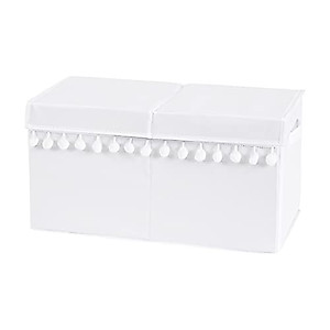 Sweet Jojo Designs White Boy or Girl Small Fabric Toy Bin Storage Box Chest For Baby Nursery or Kids Room - Gender Neutral Solid Color Bohemian Southwest Tribal Pom Pom for Llama Collection