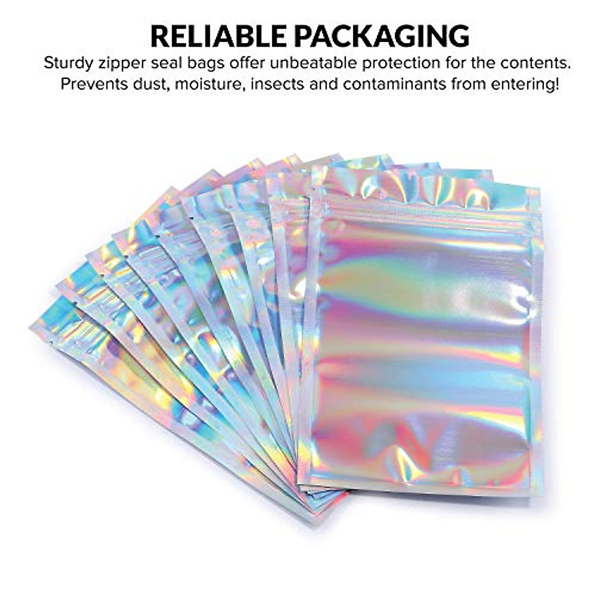Mylar Bags with Ziplock 4.5" x 6.5" | 100 Bags | Rainbow Holographic | Sealable Heat Seal Bags for Candy and Food Packaging, Medications and Vitamins | For Liquid and Solids (4.5" x 6.5")