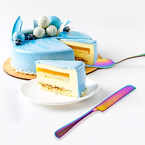 CEYAZYE Cake Cutting Set for Wedding, Cake Knife and Server Set, Stainless Steel Pie Server Set, Cake Cutter and Pie Spatula for Birthday Anniversary Christmas Party Gift Set (Rainbow)