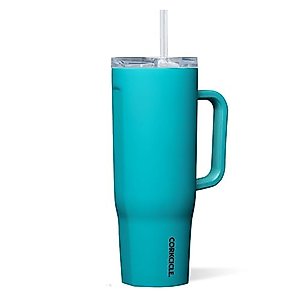 Corkcicle Cruiser Insulated Tumbler with Handle and Straw, Capri Blue, 40 oz – Reusable Water Bottle Keeps Beverages Cold for 20 Hours, Hot for 9 Hours – Cupholder Friendly, Spill Proof Tumbler