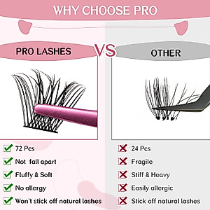 Lash Clusters, 72 Pcs Individual Cluster Lashes DIY Lash Extension 8-16mm Eyelash Clusters Volume Wispy Lashes Super Thin Band Reusable Soft & Comfortable (Volume, D-8-16mix)