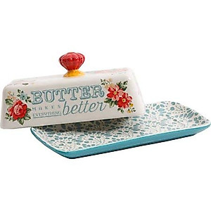 The Pioneer Woman Vintage Floral Salt and Pepper and Butter Dish Set