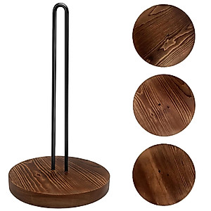 Farmhouse Paper Towel Holder with Wood Base, Wooden Paper Towel Holder Countertop, Rustic Kitchen Paper Towel Stand Fits Standard and Jumbo Size