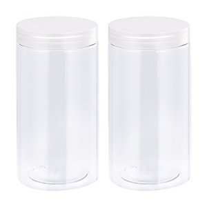 uxcell Round Plastic Jars with Transparent Screw Top Lid, 34oz/ 1000ml Wide-mouth Clear Empty Containers for Storage, Organizing, 2Pcs