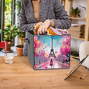 Paris Eiffel Tower Painting Foldable Storage Bins with Handles Storage Cubes Closet Organizer for Living Room Bedroom 2PCS