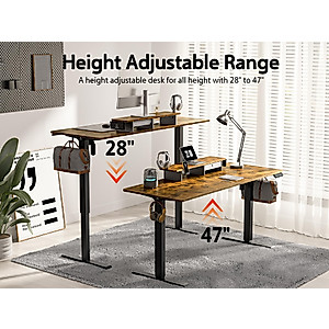 WALKINGDESK 48x24 Inches Electric Standing Desk with Drawer and Monitor Stand, Height Adjustable Stand up Desk for Home Office, Ergonomic Sit to Stand Desk with Phone Holder, 3 Hooks, Rustic Brown