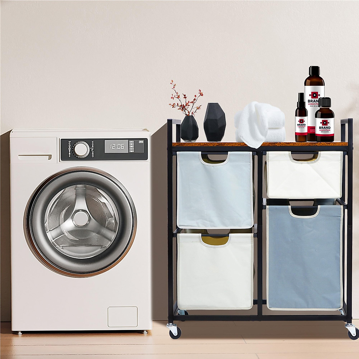 Nisorpa Rolling Laundry Hamper with Shelf, 4 Removable & Pull-Out Hamper Bags, 31 Gal (119L) Laundry Basket Organizerand, Large Laundry Sorter Clothes Hamper for Bathroom Laundry Room Organization