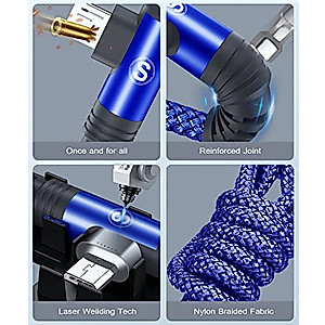 sweguard Micro USB Cable Right Angle [3-Pack,3.3ft+6.6ft+10ft] Android Charger Cable, Nylon Braided Micro Charger Cord for Samsung Galaxy S7 Edge S6 S2 J7 J5 J3 J3V J2,LG K10 V10,Moto E6 5 4,PS4-Blue
