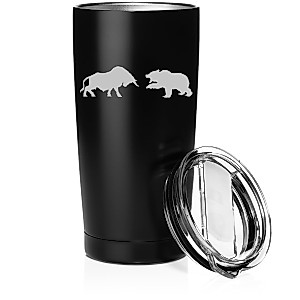 Smooth Body Tumbler Stainless Steel Vacuum Insulated Travel Mug Cup Gift Bull vs Bear Stock Market Day Trader (20 oz, Matte Black)