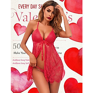 Avidlove Valentines Lingerie for Women Sexy Babydoll Lingerie Open front Chemise Lingerie(Red,X-Large)