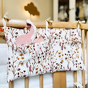 ikasus Hanging Diaper Organizer for Crib, 2 Pockets Organizer Personalized Printing Nursery Crib Hanging Classified Storage Bag Baby Bedside Hanging Organizer for Toys Diapers Wipes Baby Essentials