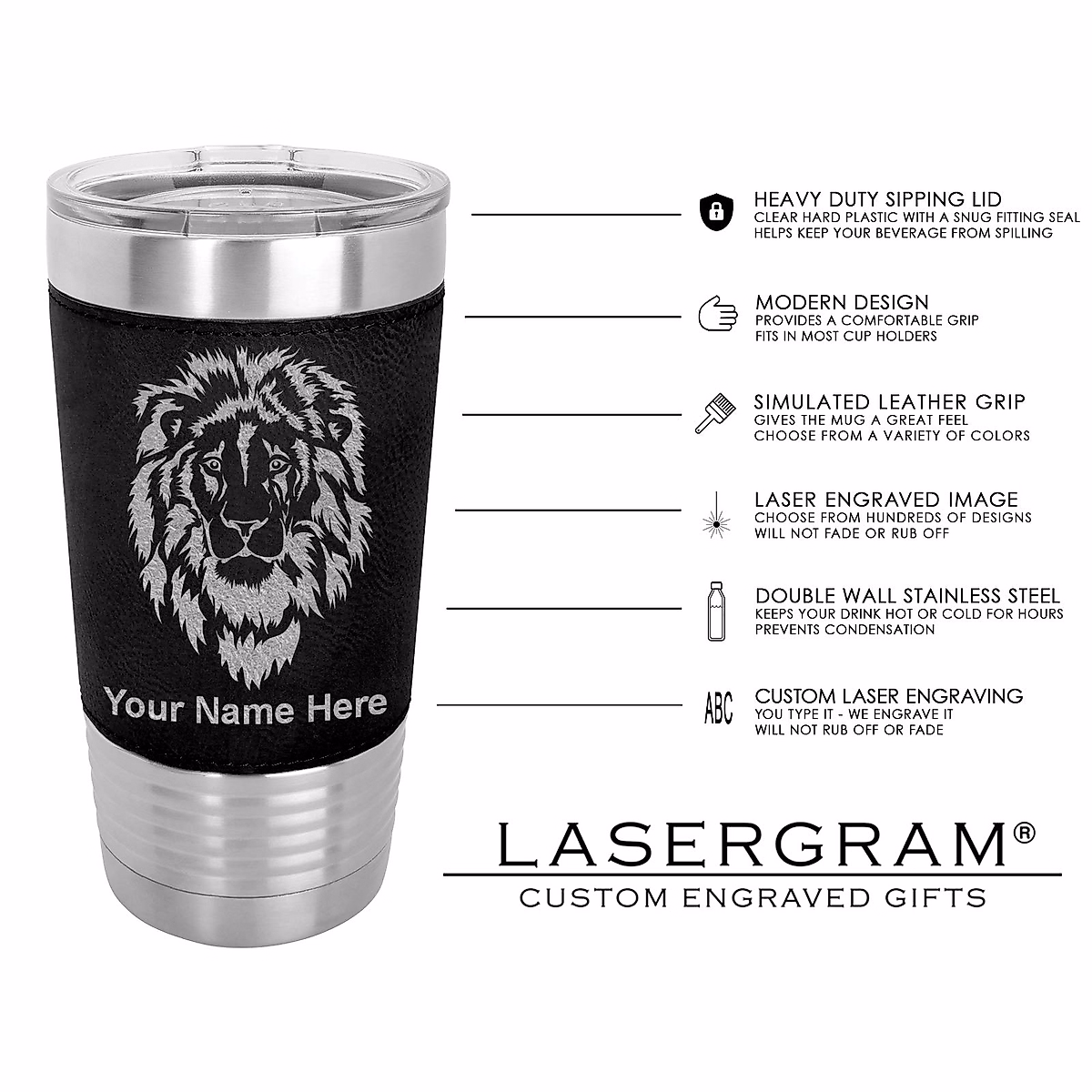 LaserGram 20oz Vacuum Insulated Tumbler Mug, Racing Flags, Personalized Engraving Included (Faux Leather, Black)