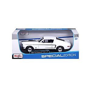 Maisto 1968 Ford Mustang GT Cobra Jet Hard Top 1/18 Scale Diecast Model Vehicle Blue