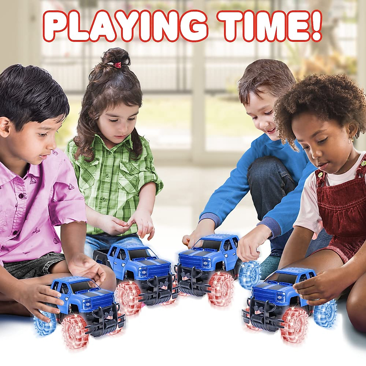 ArtCreativity Light Up Blue & Black Monster Truck, 1 Piece, 8 Inch Toy Monster Truck with Flashing LED Tires & Batteries, Push n Go Car Toys for Kids, Fun Gift for Boys & Girls Ages 3 & Up