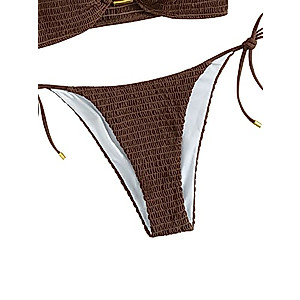 SweatyRocks Women's 2 Piece Bathing Suit Ribbed Tie Side Halter Bikini Swimsuit Coffee Brown M