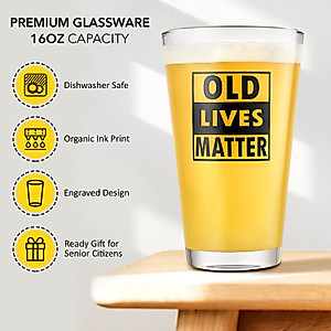 Old Lives Matter Beer Glass - Gag Gifts for Men - Funny Gifts for Grandpa - Unique 65 Birthday Gifts for Men - Retirement Gifts for Dad - Novelty Old Man Gifts - Senior Citizen Gifts for Older People