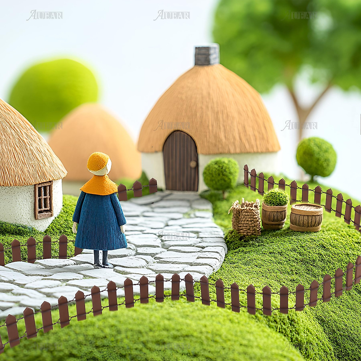 AUEAR, 2 Pack 35 Inch Long Mini Fairy Garden Fence Wood Ornament Wooden Decorative Picket for DIY Crafts Project (Brown, 2-Pack)