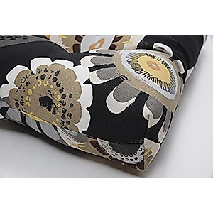 Pillow Perfect Indoor/Outdoor Black/Yellow Floral Wicker Seat Cushions, 2-Pack,19-Inch L by 19-Inch W by 5-Inch D