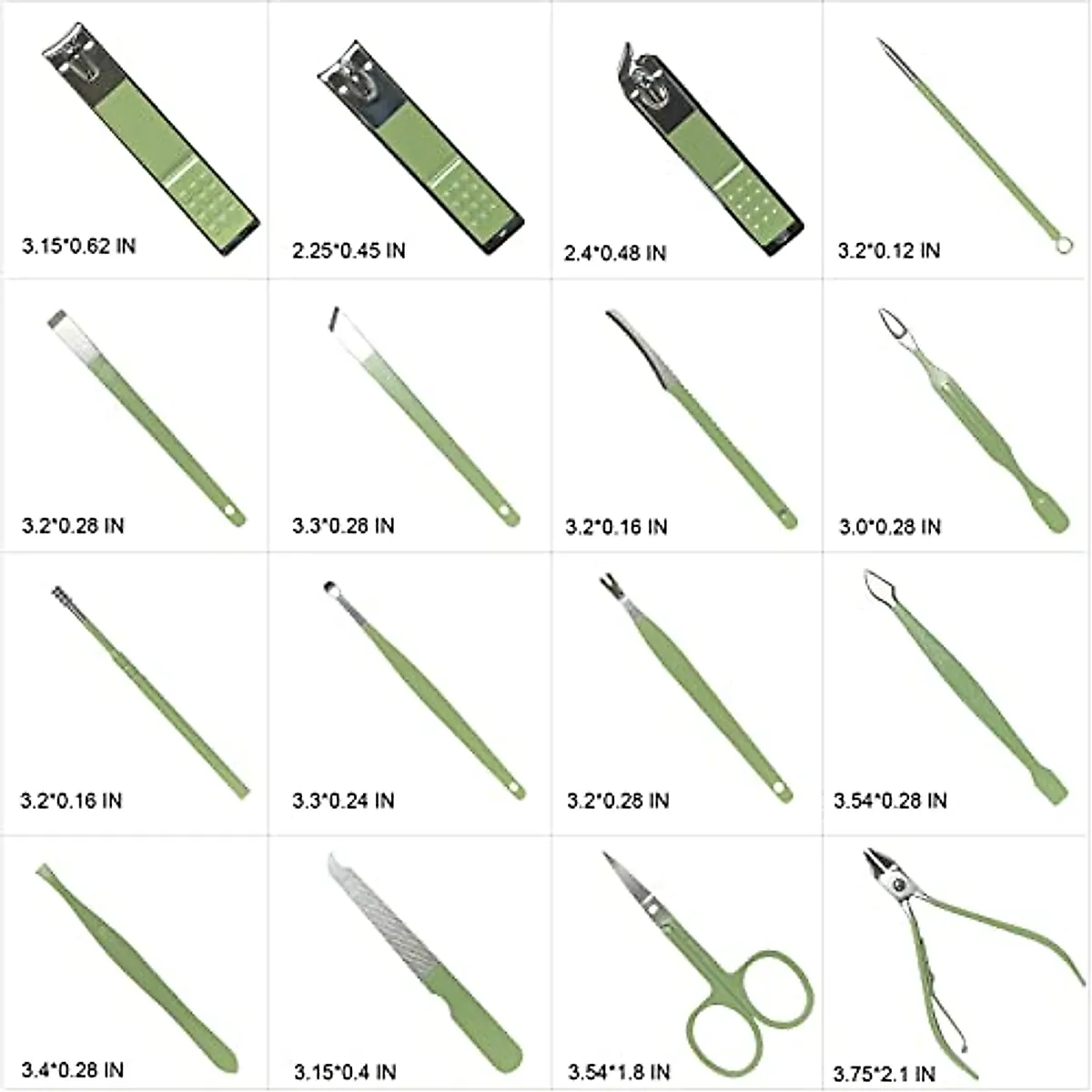 MAKEVAYEE Manicure Set, 16 in 1 Manicure Professional Nail Clippers Kit, Stainless Steel Manicure Tools With Nail File Cuticle Trimmer Grooming Kits, Manicure Set for Women Man Grils Gift (Green)