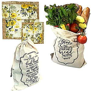 WISEOWELL Linen Bread Bags For Homemade Bread LINEN with Beeswax Wraps - 100% Organic Linen | Eco-Friendly | Bread Bags For Homemade Bread And Produce