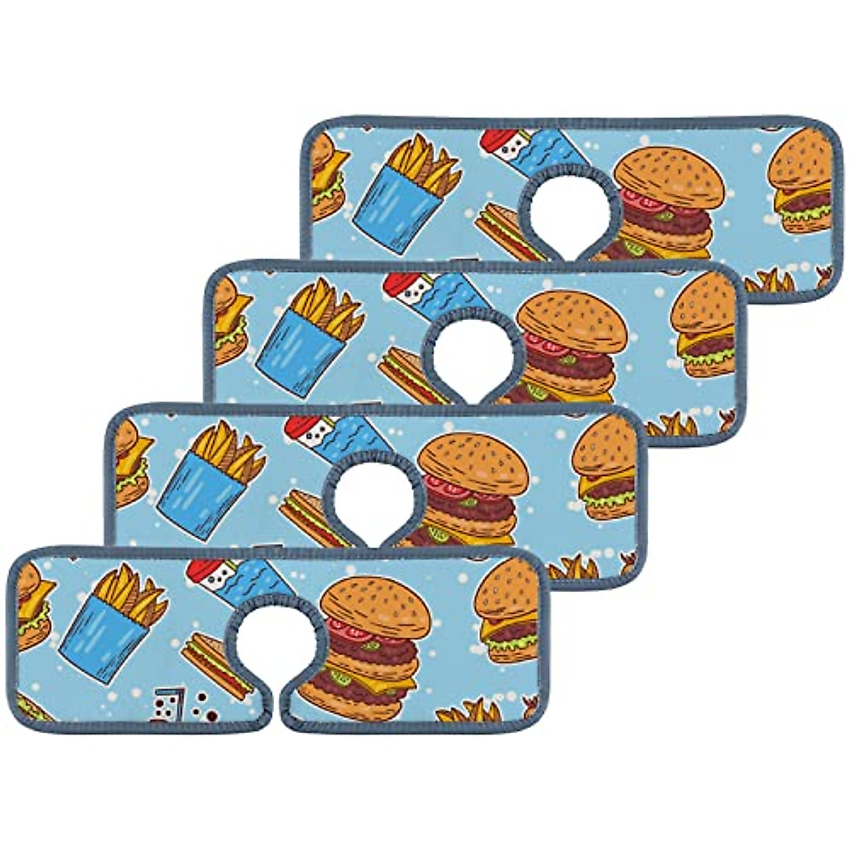Kitchen Faucet Mats 4 Pieces Fast Food Motifs Faucet Sink Splash Guard Bathroom Counter and RV,Absorbent Faucet Counter Sink Water Stains Preventer