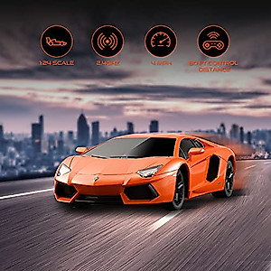 SainSmart Jr. x Rastar Lamborghini Toy Car 1:24 Remote Control Lamborghini Aventador Coupe Race Car, Licensed RC Hobby Model Vehicle for Boys Kids and Adults, Orange