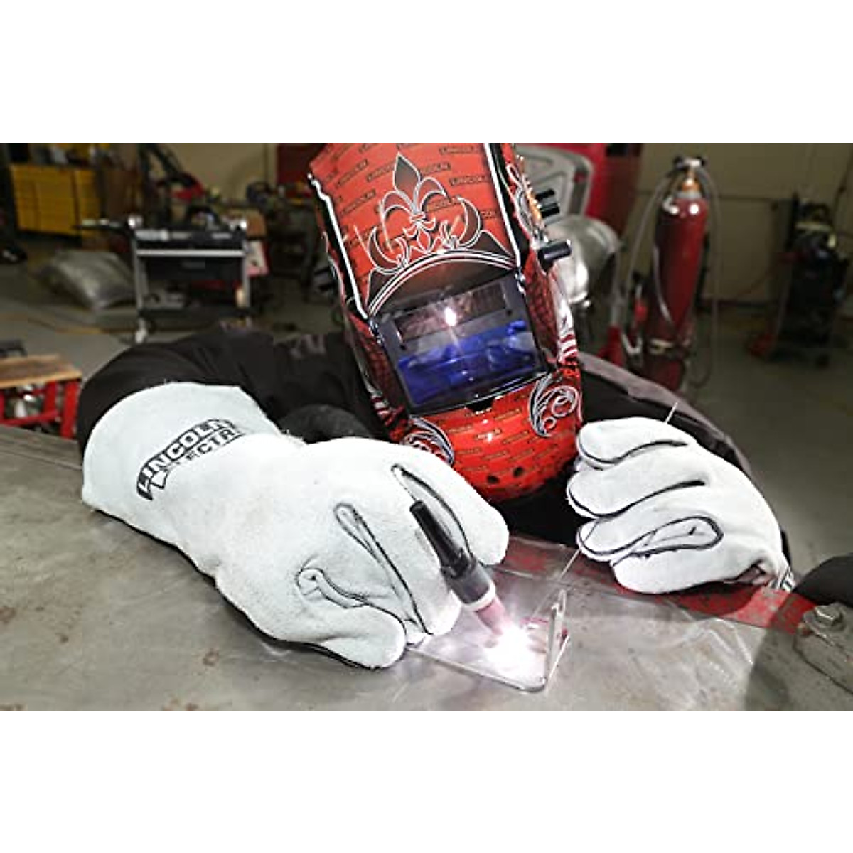 Lincoln Electric Leather Welding Gloves KH641, Premium Hand Protection from Welder and Cutting Torch Heat, Commercial Quality, Cotton Lined, Gauntlet Cuff, Unisex, Grey, One Size