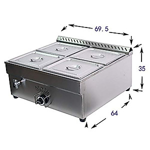 INTBUYING Propane Gas 4-Compartment Commercial Restaurant Cafe Catering Bain-Marie Buffet Sause Tabletop Desktop Countertop Food Warmer Steam Table
