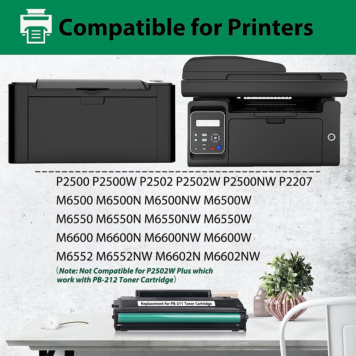 PB-211 Toner Cartridge Replacement for Pantum PB-211 PB-211EV Toner Cartridge Work with P2502w M6552NW P2500W M6550 M6550W M6550N M6600 M6600W M6600N P2500 P2500NW (1 Pack,1600 Pages)