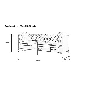 ERYE Mid-Century Modern PU Leather Button Upholstered Chesterfield 3 Seaters Sofa Couch, Golden Legs, Flared Padded Armrest,Removable Cushions Cover for Living Room,Bedroom,Office,Apartment